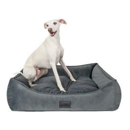 Freudentier orthopädisches Hundebett mit Cord/Velour Wendekissen anthrazit L