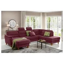 Wohnlandschaft Home Affaire "Palmera U-Form" Sofas Gr. B/H/T: 308 cm x 89 cm x 212 cm, Luxus-Microfaser, Ottomane rechts, mit Bettfunktion-ohne Bettkasten, rot (bordeaux) Federkern, wahlweise mit Bettfunktion und mitohne Stauraum