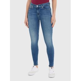 Skinny-fit-Jeans Tommy Jeans "Tommy Jeans - Damenjeans- NORA Mid Rise Skinny Fit" Gr. 26, Länge 30, blau (denim medium) Damen Jeans mit Waschung, Logo-Badge