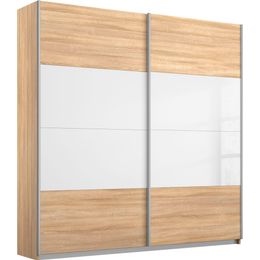 Schwebetürenschrank Rauch "Quadra Bestseller Schlafzimmerschrank in vielen Breiten" Schränke Gr. B/H/T: 181 cm x 210 cm x 62 cm, 2 St., braun (struktureichefarben hell, weißglas) Kleiderschrank Garderobenschrank Schrank mit Glaselementen