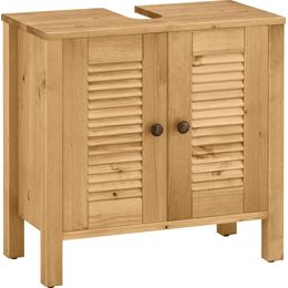 Waschbeckenunterschrank Home Affaire "Ayanna" Schränke Gr. B/H/T: 59cm x 57cm x 30cm, 2 St., beige (natur) aus Massivholz, FSC, Lamellenfront, Höhe 57 cm, Breite 59 cm