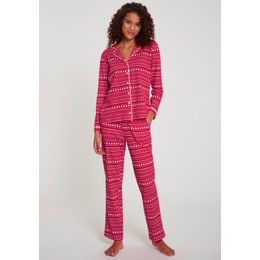 Pyjama Lascana Gr. 44/46, rot (rot gemustert) Damen Homewear-Sets mit Alloverprint