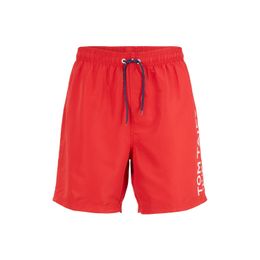 Tom Tailor Herren Badehose mit großem Schrift-Print seitlich, rot, Textprint, Gr. M