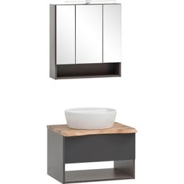 Badmöbel-Set Welltime "Stubach", grau (mattgrau), B:60cm H:200cm T:47cm, MDF, Kastenmöbel-Sets, Abdeckplatte mit Baumkante