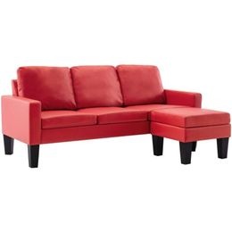 3-Sitzer-Sofa mit Hocker Rot Kunstleder vidaXL