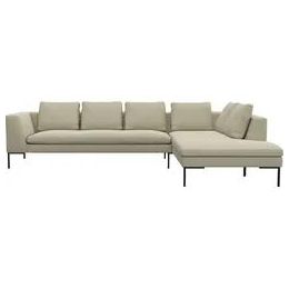 Ecksofa FLEXLUX "Loano, superbequemer Sitzkomfort durch Kaltschaum im Sitz, L-Form" Sofas Gr. B/H/T: 319cm x 86cm x 230cm, Chenille, lange Ottomane rechts, beige (sandy beige) modernes Sofa, frei im Raum stellbar, lose Kissen, hoher Fuß