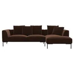 Ecksofa FLEXLUX "Sava Designsofa, bequem und komfortabel, L-Form" Sofas Gr. B/H/T: 329cm x 94cm x 166cm, Velvet, Recamiere rechts, braun (tobacco) Taschenferderkern-Sitz mit Kaltschaum, lose Rücken- & Dekokissen