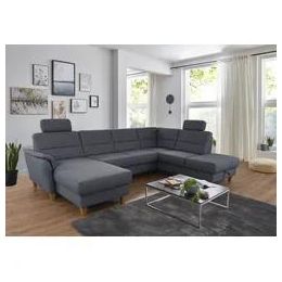 Wohnlandschaft Home Affaire "Palmera U-Form" Sofas Gr. B/H/T: 308 cm x 89 cm x 212 cm, Struktur weich, Ottomane rechts, mit Bettfunktion-mit Bettkasten, grau (anthrazit) Federkern, wahlweise mit Bettfunktion und mitohne Stauraum