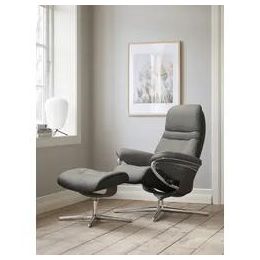 Relaxsessel stressless "Sunrise" Sessel Gr. ROHLEDER Stoff Q2 FARON, Cross Base Wenge, Relaxfunktion-Drehfunktion-PlusTMSystem-Gleitsystem-BalanceAdaptTM, B/H/T: 83cm x 105cm x 74cm, grau (grey q2 faron) mit Cross Base, Größe S, M & L, Holzakzent Wenge