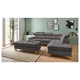 Ecksofa exxpo - SOFA FASHION "Enya, aufwendige Detailverarbeitung, hoher Sitzkomfort, bequem, L-Form" Sofas Gr. B/H/T: 266cm x 79cm x 232cm, Luxus-Microfaser Vintageoptik, Ottomane rechts, ohne Bettfunktion-ohne Bettkasten, grau (taupe) mit Kopfteilverstellung, wahlweise Bettfunktion u. Bettkasten