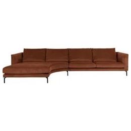 Ecksofa furninova "Designpolsterecke mit erstklassigem Sitzkomfort" Sofas Gr. B/H/T: 371cm x 80cm x 177cm, Velours, Recamiere links, ohne Bettfunktion, braun (bronze) mit abgerundetem Longchair, im skandinavischen Design