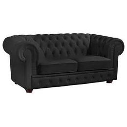 Chesterfield-Sofa Max Winzer "Windsor klassisch, modern und Retro Sofa, hoher Sitzkomfort" Sofas Gr. B/H/T: 175cm x 75cm x 96cm, Leder, 2-Sitzer, schwarz mit edler Knopfheftung, 2-Sitzer oder 3-Sitzer