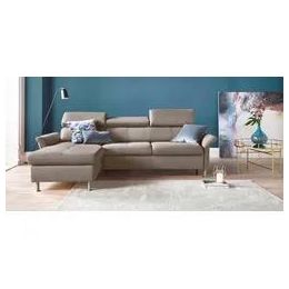 Ecksofa exxpo - SOFA FASHION "Maretto, bequem und komfortabel, L-Form" Sofas Gr. B/H/T: 257cm x 96cm x 167cm, Lederfaserstoff, Recamiere links, ohne Bettfunktion, grau (argent) inkl. Kopf- bzw. Rückenverstellung, wahlweise mit Bettfunktion