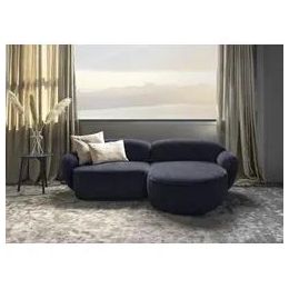 Ecksofa furninova "Bubble, Designsofa mit hochwertiger Detailverarbeitung, L-Form" Sofas Gr. B/H/T: 244 cm x 80 cm x 104 cm, Velourstoff grob ALICE, Recamiere rechts, blau (midnight blu) sehr komfortabel durch Memoryschaum, im skandinavischen Design