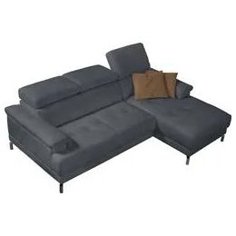 Ecksofa Egoitaliano "Soul, Design und Sitzkomfort auf hohem Niveau, tolle Details, L-Form" Sofas Gr. B/H/T: 250cm x 99cm x 166cm, Luxus-Microfaser BLUSH, Recamiere rechts, mit Kopfteilverstellung, grau (charcoal) mit Recamiere, inkl. Kopfteilverstellung