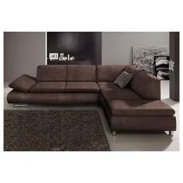 Ecksofa Max Winzer "Toulouse modern und bequem, aktuelles Design, hoher Sitzkomfort" Sofas Gr. B/H/T: 271 cm x 75 cm x 190 cm, Leder 93700, Ottomane rechts, braun mit klappbaren Armlehnen, Breite 271 cm