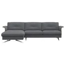 Ecksofa FLEXLUX "Glow bequem und komfortabel durch hochwertigen Sitzaufbau, L-Form" Sofas Gr. B/H/T: 273cm x 81cm x 158cm, Lederoptik, Chaiselongue links, grau (elephant grey) Modernes skandinavisches Design