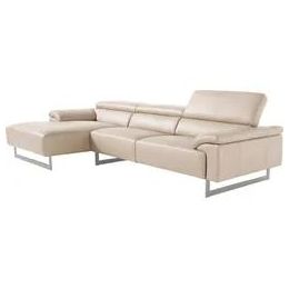 Ecksofa Egoitaliano "Malika, L-Form" Sofas Gr. B/H/T: 287cm x 94cm x 165cm, Leder BULL, Recamiere links, mit Kopfteilverstellung, weiß (paper) mit Recamiere, inkl. Kopfteilverstellung und chromfarbenen Metallfüßen