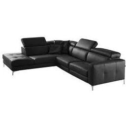 Ecksofa Egoitaliano "Matt, hoher Sitzkomfort und aufwendige Detailverarbeitung, L-Form" Sofas Gr. B/H/T: 285cm x 100cm x 221cm, Leder BULL, Ottomane links, schwarz mit Ottomane, inkl. verstellbarer Kopfteile zum Relaxen