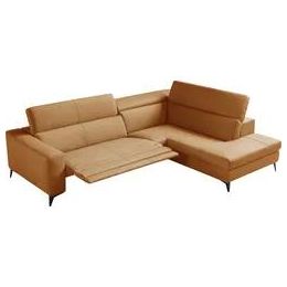 Ecksofa Egoitaliano "Edith, Designsofa mit hohem Sitzkomfort, L-Form" Sofas Gr. B/H/T: 269cm x 96cm x 203cm, Leder BULL, Ottomane rechts, orange inkl. elektrischer Relaxfunktion und manuell verstellbaren Kopfteilen