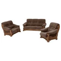 Polstergarnitur Max Winzer "Texas Set besehend aus 2er- und 3er-Sofa, bequeme legere Polsterung" Sitzmöbel-Sets Gr. H/T: 95cm x 98cm, Stoff, braun mit dekorativem Eichenholzgestell, Retro Klassiker