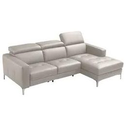 Ecksofa Egoitaliano "Matt, erstklassiger Sitzkomfort, aufwendige Detailverarbeitung, L-Form" Sofas Gr. B/H: 247cm x 100cm, Leder BULL, Recamiere rechts, grau (stone) mit verstellbaren Kopfteilen zum Relaxen