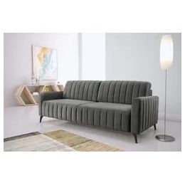 3-Sitzer exxpo - SOFA FASHION "Grande, hochwertiges Schlafsofa aus Microvelours" Sofas Gr. B/H/T: 222cm x 90cm x 100cm, Microvelours, grau mit Bettfunktion und Bettkasten, komfortabler Federkern