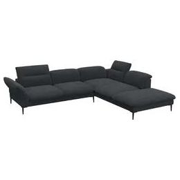 Ecksofa FLEXLUX "Salino, Funktionssofa mit Ottomane, Relaxsofa, Ecksofa" Sofas Gr. B/H/T: 287cm x 88cm x 239cm, Lederoptik, lange Ottomane rechts, schwarz (gorilla black) Sofa mit Arm- und Kopfteil-Verstellungen, Kaltschaum & Stahl-Wellen