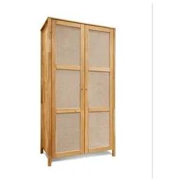 Drehtürenschrank Andas "Hällevik Kleiderschrank, Aufbewahrung, Stauraum" Schränke Gr. B/H/T: 107cm x 202cm x 61cm, 2 St., braun (eiche natur) Türfronten mit Wiener Geflecht, FSC Zertifizierte massive Eiche, geölt