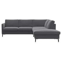 Ecksofa FLEXLUX "Fiore, L-Form" Sofas Gr. B/H/T: 234cm x 85cm x 225cm, Struktur, Ottomane rechts, grau (thunder grey) schmale Armlehnen, Füße Aluschwarz, BT 234225cm, Kaltschaum im Sitz