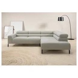 Ecksofa Places of Style "Antonelli, L-Form, incl. Kopfteilverstellung, Breite 276 cm" Sofas Gr. B/H/T: 276cm x 71cm x 219cm, Cord, Recamiere rechts, mit Sitztiefenverstellung, grau (hellgrau) wahlweise elektrische Sitztiefenverstellung