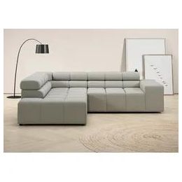 Ecksofa Inosign "Ancona, incl. Kopfteilverstellung + 3 Zierkissen L-Form" Sofas Gr. B/H/T: 249cm x 70cm x 215cm, Cord, Recamiere links, ohne Sitztiefenverstellung, grau (hellgrau) wahlweise motorische Sitztiefenverstellung, BT(H: 24921570 cm