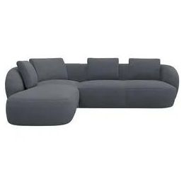 Ecksofa FLEXLUX "Torino, rund, L-Form, Sofa-Ecke mit Ottomane" Sofas Gr. B/H/T: 265cm x 85cm x 237cm, Lederoptik, lange Ottomane links, grau (elephant grey) Modernes, organisches Sofa-Design, Kaltschaum, Wellenunterfederung