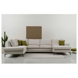 Wohnlandschaft Inosign "Henry" Sofas Gr. B/H/T: 363cm x 84cm x 235cm, Struktur-Chenille, Ottomane links, beige mit Metallbeinen, in modernem Design