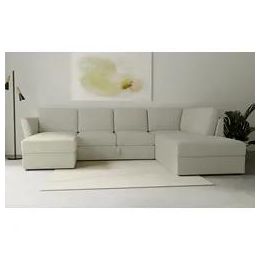 Wohnlandschaft Home Affaire "Lavars Schlafsofa" Sofas Gr. B/H/T: 310 cm x 90 cm x 226 cm, Webstoff, Recamiere links, beige mit Bettfunktion und Stauraum, in zwei verschiedenen Bezugsqualitäten