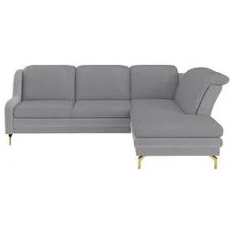 Sit & More Ecksofa SIT & MORE "Orient L-Form" Sofas Gr. B/H/T: 258cm x 91cm x 221cm, Struktur, Ottomane rechts, ohne Kopfteilverstellung-ohne Bettfunktion-ohne Stauraum, grau (silber, hellgrau) inkl. 2 Zierkissen mit Strass-Stein, goldfabene Metallfüße