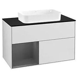 Villeroy & Boch Villeroy und Boch Finion Waschtischunterschrank F242GKMT 100x60,3cm, Abdeckplatte black matt, Regal links Anthracite matt, White matt lacquer