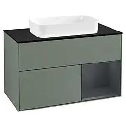 Villeroy & Boch Villeroy und Boch Finion Waschtischunterschrank F252HGGM 100x60,3cm, Abdeckplatte black matt, Regal rechts Midnight Blue Matt Lacquer, Olive Matt Lacquer