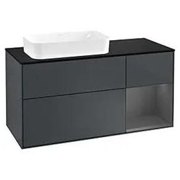 Villeroy & Boch Villeroy und Boch Finion Waschtischunterschrank F282GKHG 120cm, Abdeckplatte black matt, Regal rechts Anthracite matt, Midnight Blue Matt Lacquer