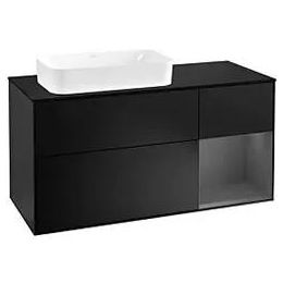 Villeroy & Boch Villeroy und Boch Finion Waschtischunterschrank F282GKPD 120cm, Abdeckplatte black matt, Regal rechts Anthracite matt, Black matt lacquer