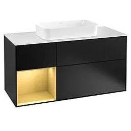 Villeroy & Boch Villeroy und Boch Finion Waschtischunterschrank F291HFPD 120cm, Abdeckplatte white matt, Regal links Gold matt, Black matt lacquer