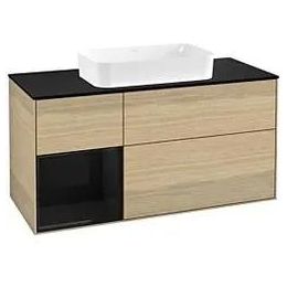 Villeroy & Boch Villeroy und Boch Finion Waschtischunterschrank F292PHPC 120cm, Abdeckplatte black matt, Regal links Glossy Black Lacquer, Oak Veneer