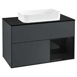 Villeroy & Boch Villeroy und Boch Finion Waschtischunterschrank G252PHHG 100cm, Abdeckplatte black matt, Emotion, Regal rechts Glossy Black Lacquer, Midnight Blue Matt Lacquer