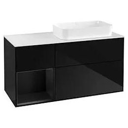 Villeroy & Boch Villeroy und Boch Finion Waschtischunterschrank G271PDPH 120cm, Abdeckplatte white matt, Emotion, Regal links Black matt lacquer, Glossy Black Lacquer