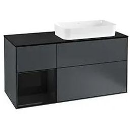 Villeroy & Boch Villeroy und Boch Finion Waschtischunterschrank G272PHHG 120cm, Abdeckplatte black matt, Emotion, Regal links Glossy Black Lacquer, Midnight Blue Matt Lacquer