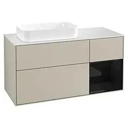 Villeroy & Boch Villeroy und Boch Finion Waschtischunterschrank G281PHHH 120cm, Abdeckplatte white matt, Emotion, Regal rechts Glossy Black Lacquer, Sand Matt Lacquer