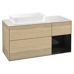 Villeroy & Boch Villeroy und Boch Finion Waschtischunterschrank G281PHPC 120cm, Abdeckplatte white matt, Emotion, Regal rechts Glossy Black Lacquer, Oak Veneer