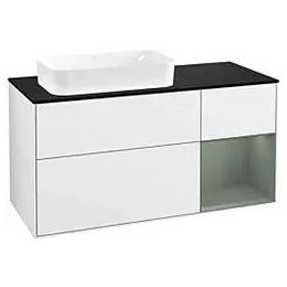 Villeroy & Boch Villeroy und Boch Finion Waschtischunterschrank G282GMGF 120cm, Abdeckplatte black matt, Emotion, Regal rechts Olive Matt Lacquer, Glossy white lacquer