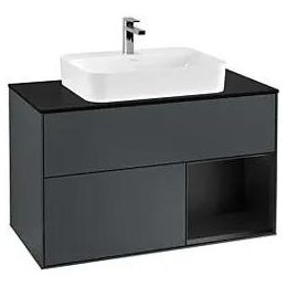 Villeroy & Boch Villeroy und Boch Finion Waschtischunterschrank G372PDHG 100cm, Abdeckplatte black matt, Emotion, Regal rechts Black matt lacquer, Midnight Blue Matt Lacquer