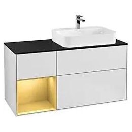 Villeroy & Boch Villeroy und Boch Finion Waschtischunterschrank G392HFMT 120cm, Abdeckplatte black matt, Emotion, Regal links Gold matt, White matt lacquer